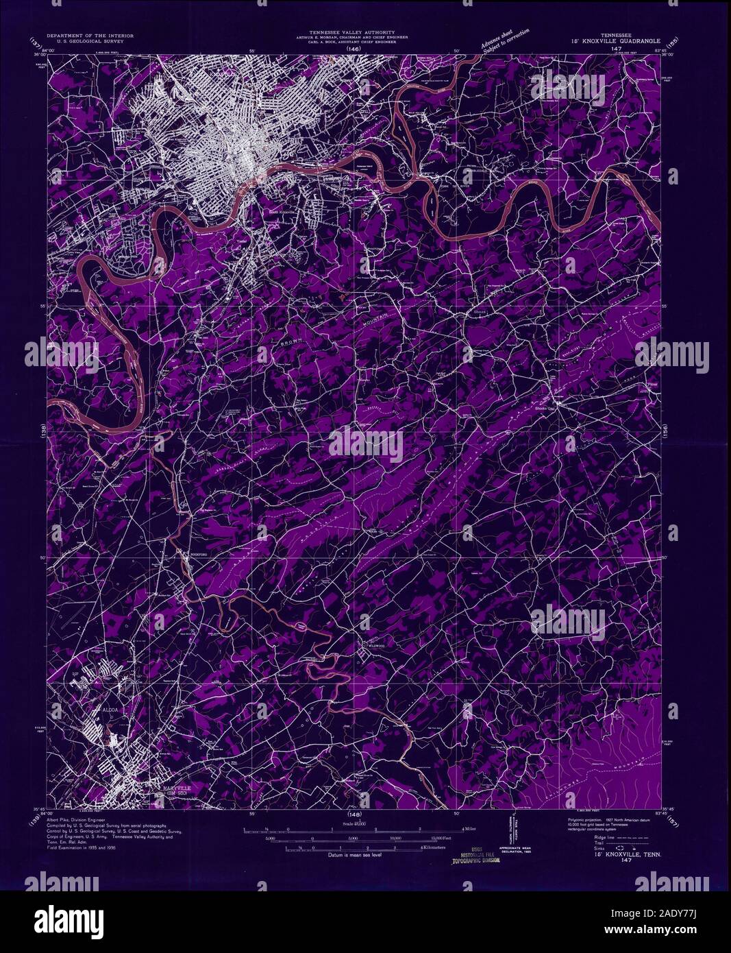 USGS TOPO Map Tennessee TN Knoxville 147970 1935 48000 Inverted ...