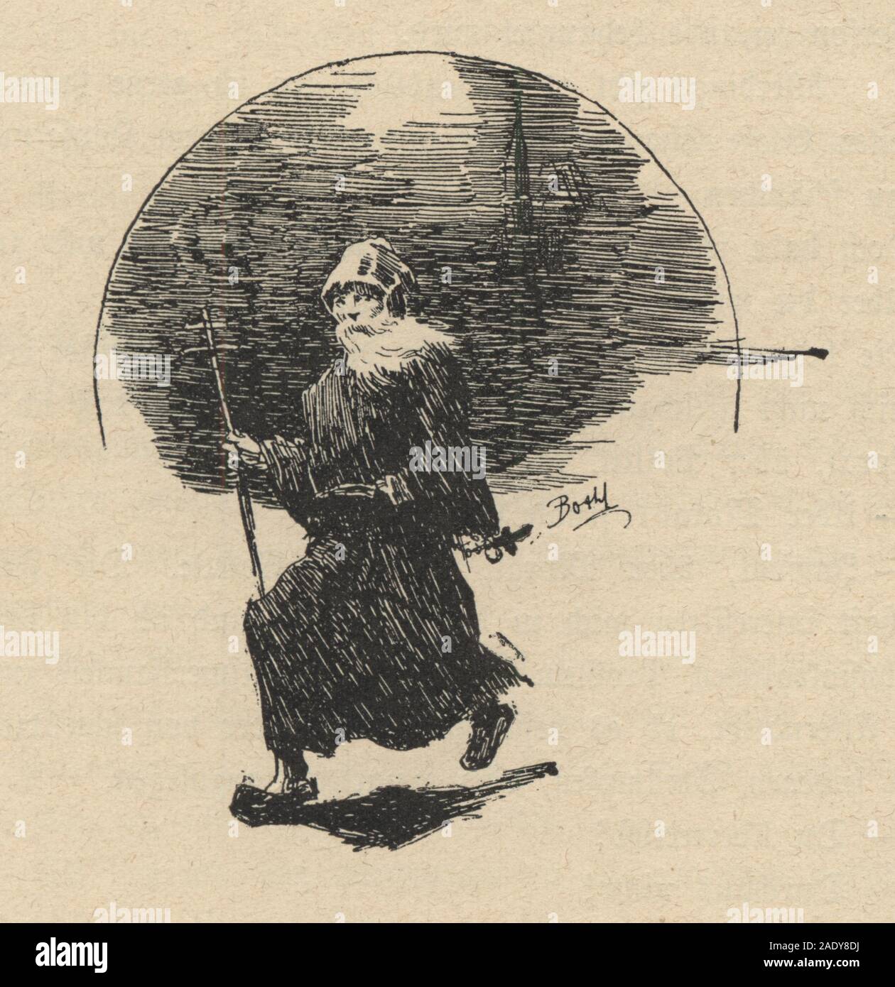 Sketch of an old man in a monks habit, German 19th Century Stock Photo ...