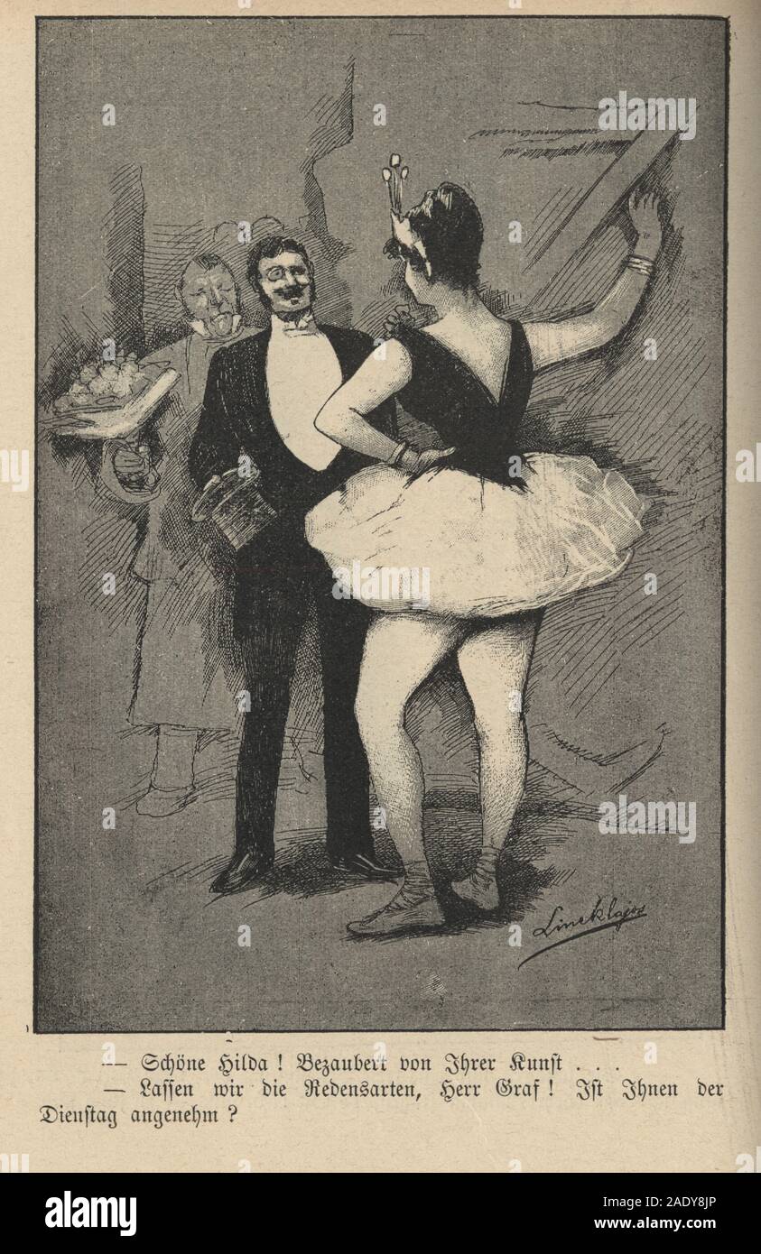 Vintage victorian german cartoon, Man bringing flowers to showgirl ...