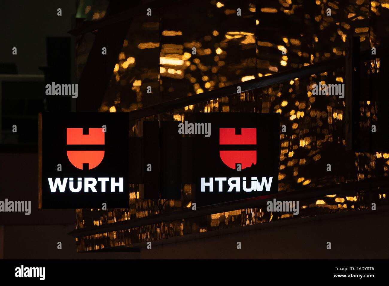 03 December 2019, Baden-Wuerttemberg, Stuttgart: The Würth company logo ...