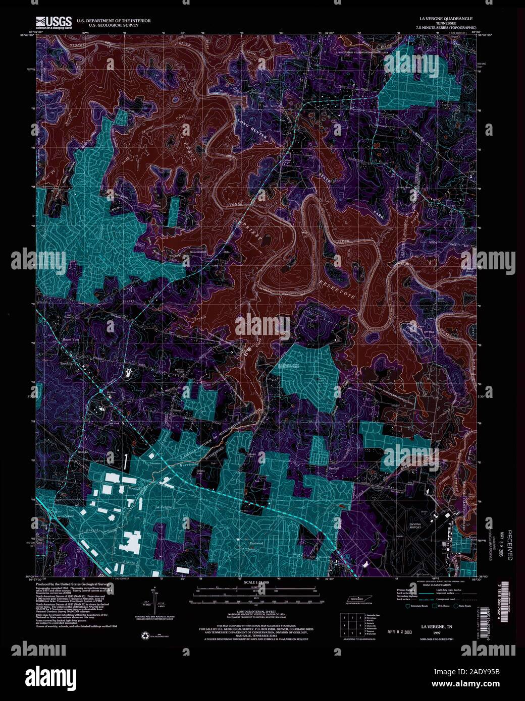 USGS TOPO Map Tennessee TN La Vergne 144010 1997 24000 Inverted ...