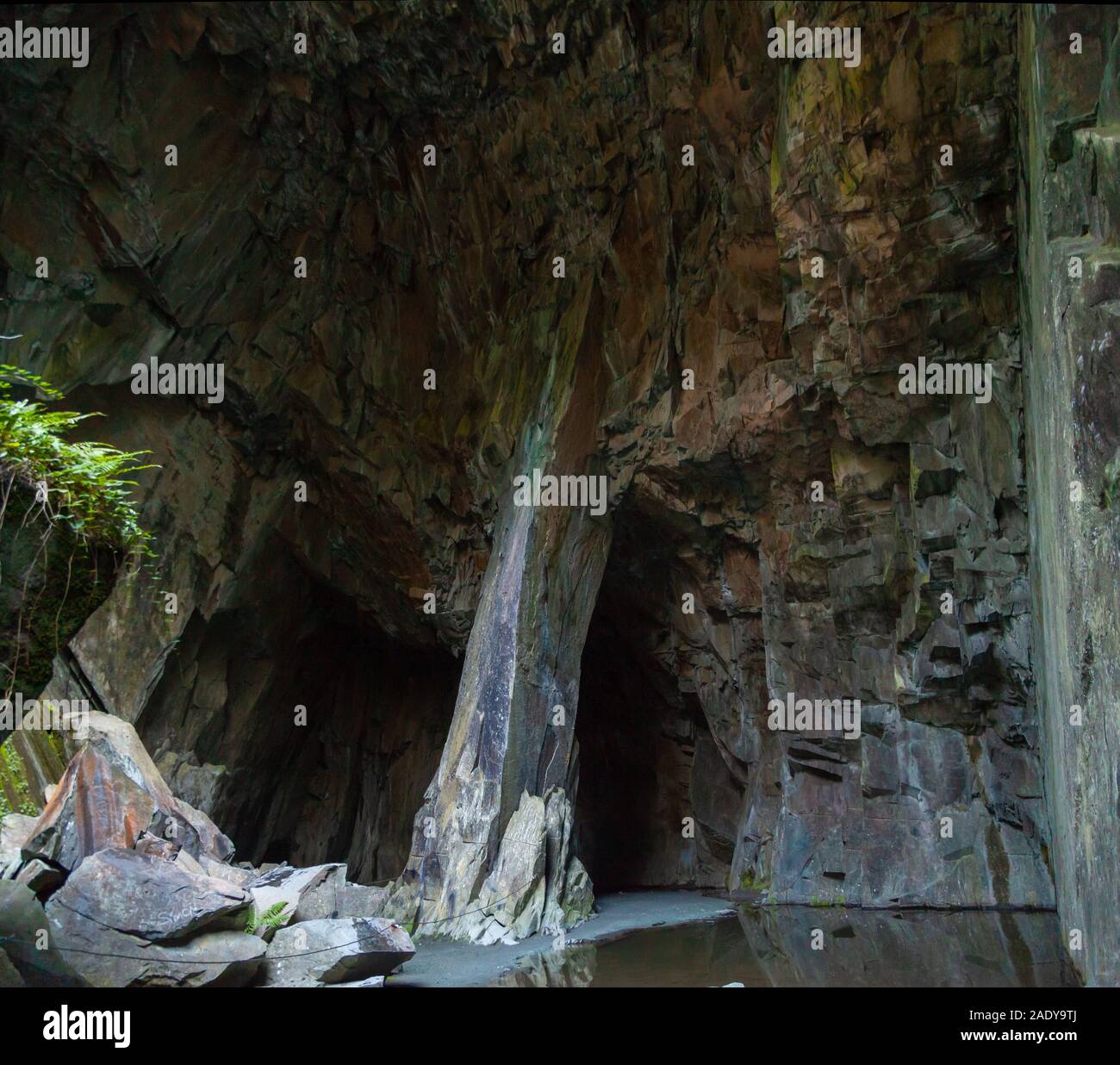 The main chamber of Cathedral Quarry, Little Langdale Cumbria Stock ...