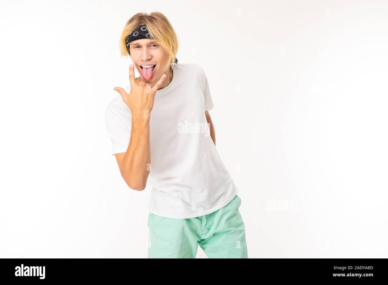 Cool stylish caucasian blonde man isolated on white background Stock ...
