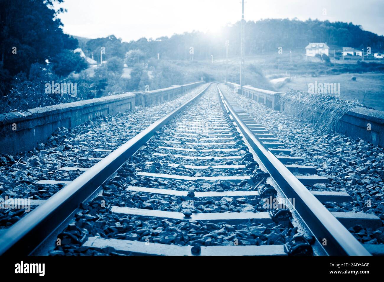 Old Rural Railroad. Color of the year 2020 classic blue toned Stock ...