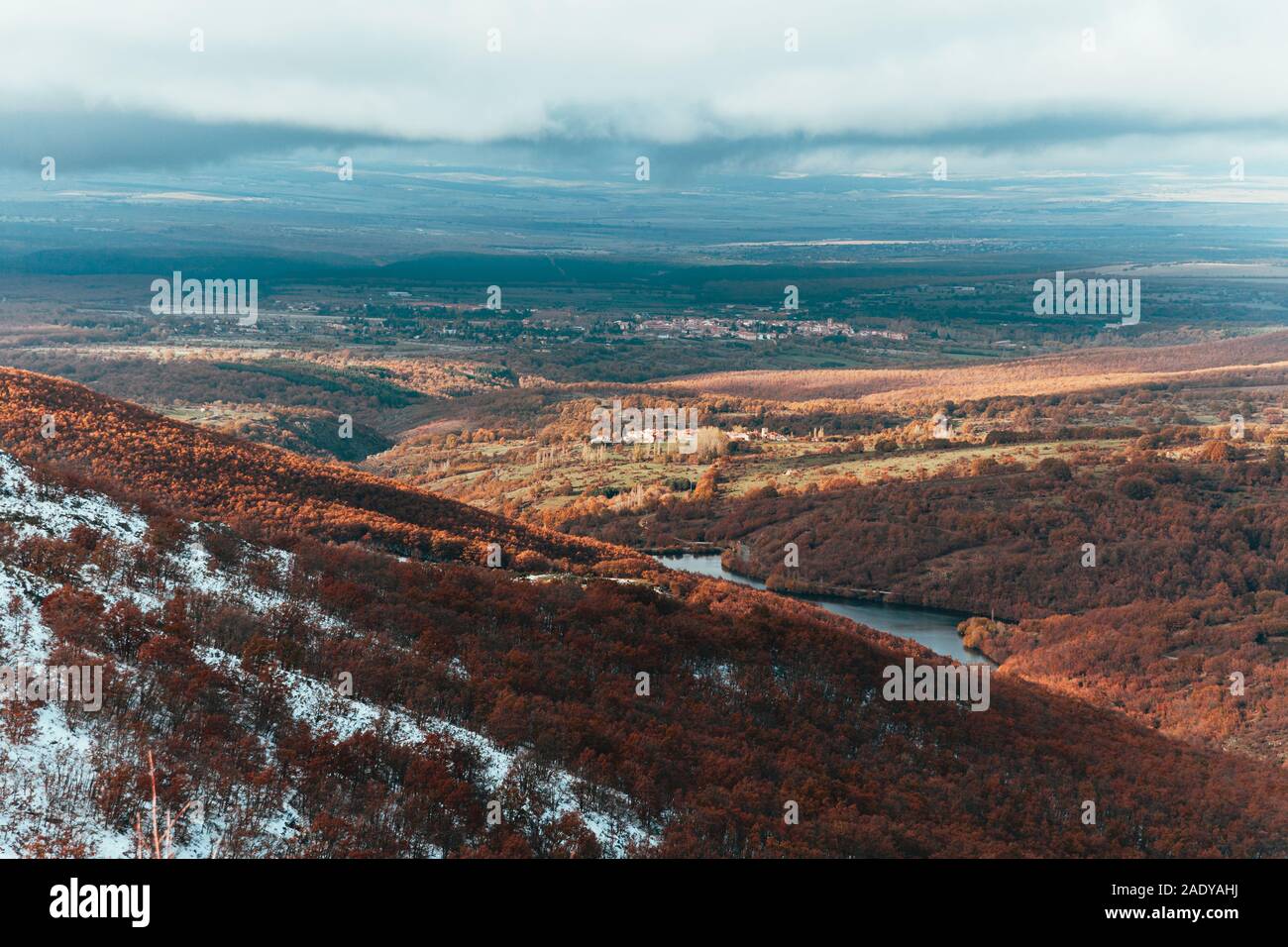 Views of winter valley and river from snowy mountain Stock Photo - Alamy