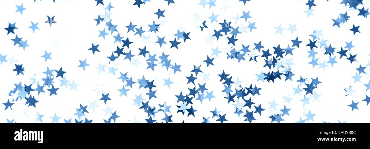 Banner with stars confetti toned blue color isolated on white ...