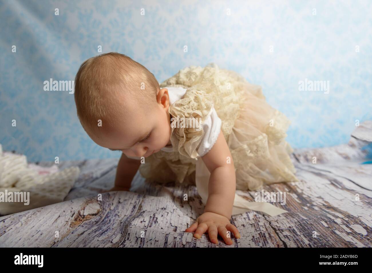 Portrait of adorable baby girl. Childhood. Authentic image Stock Photo ...