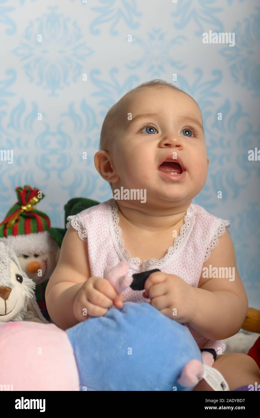Portrait of adorable baby girl. Childhood. Authentic image Stock Photo ...