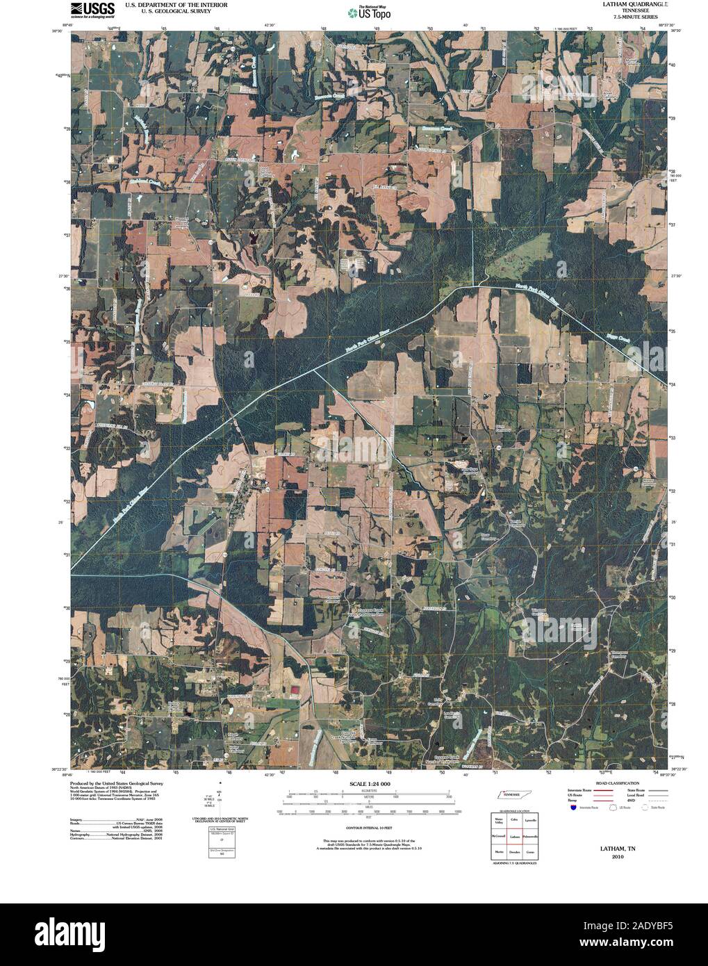 USGS TOPO Map Tennessee TN Latham 20100426 TM Restoration Stock Photo ...