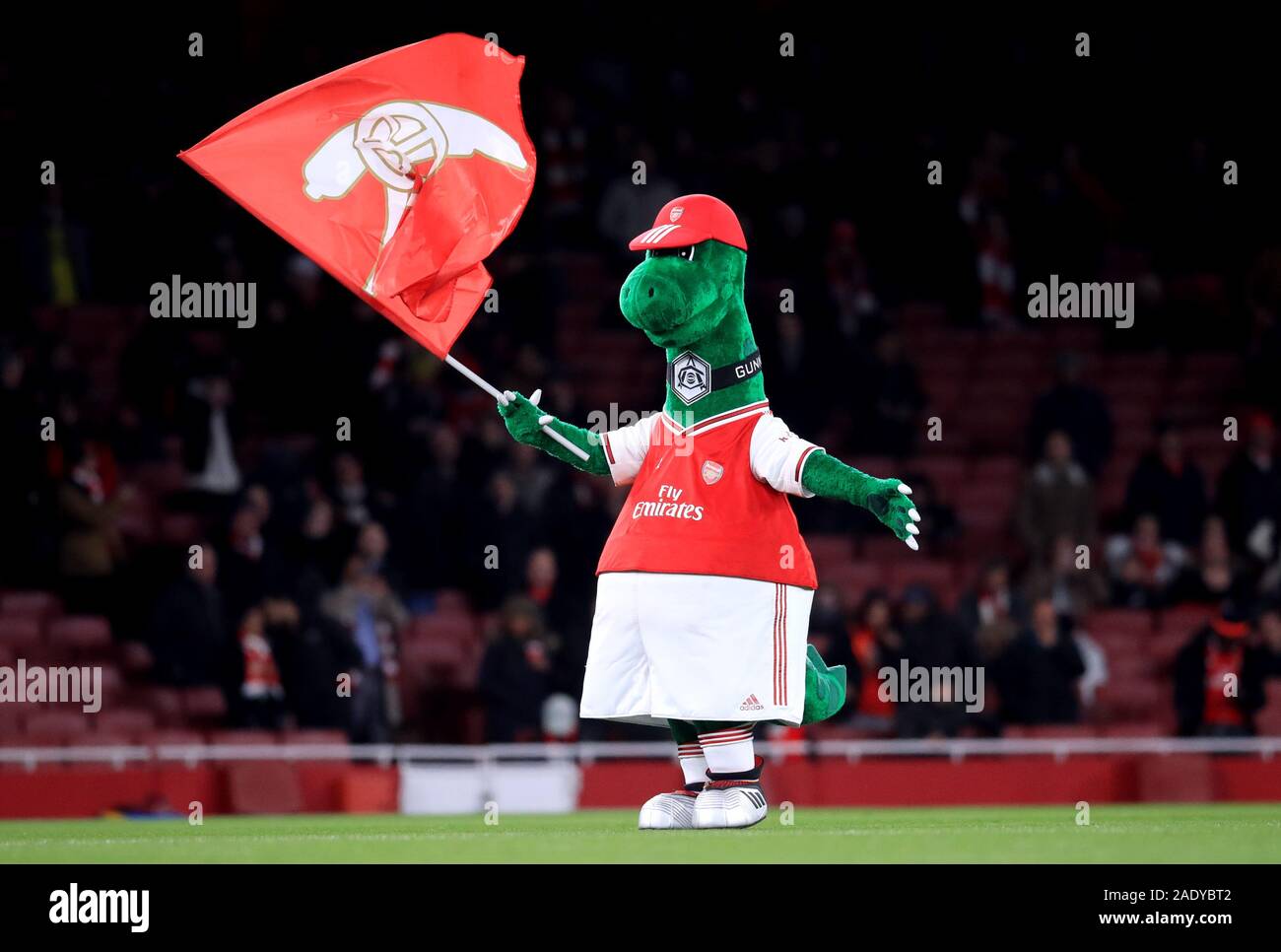 Gunnersaurus the Arsenal mascot on the pitch ahead of the Premier ...
