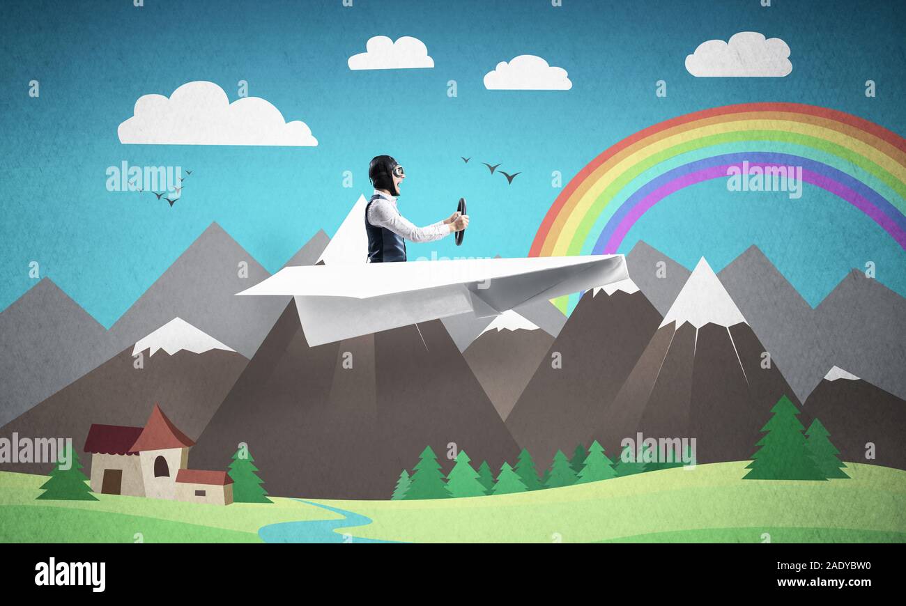 Aircraft pilot in white paper plane Stock Photo - Alamy