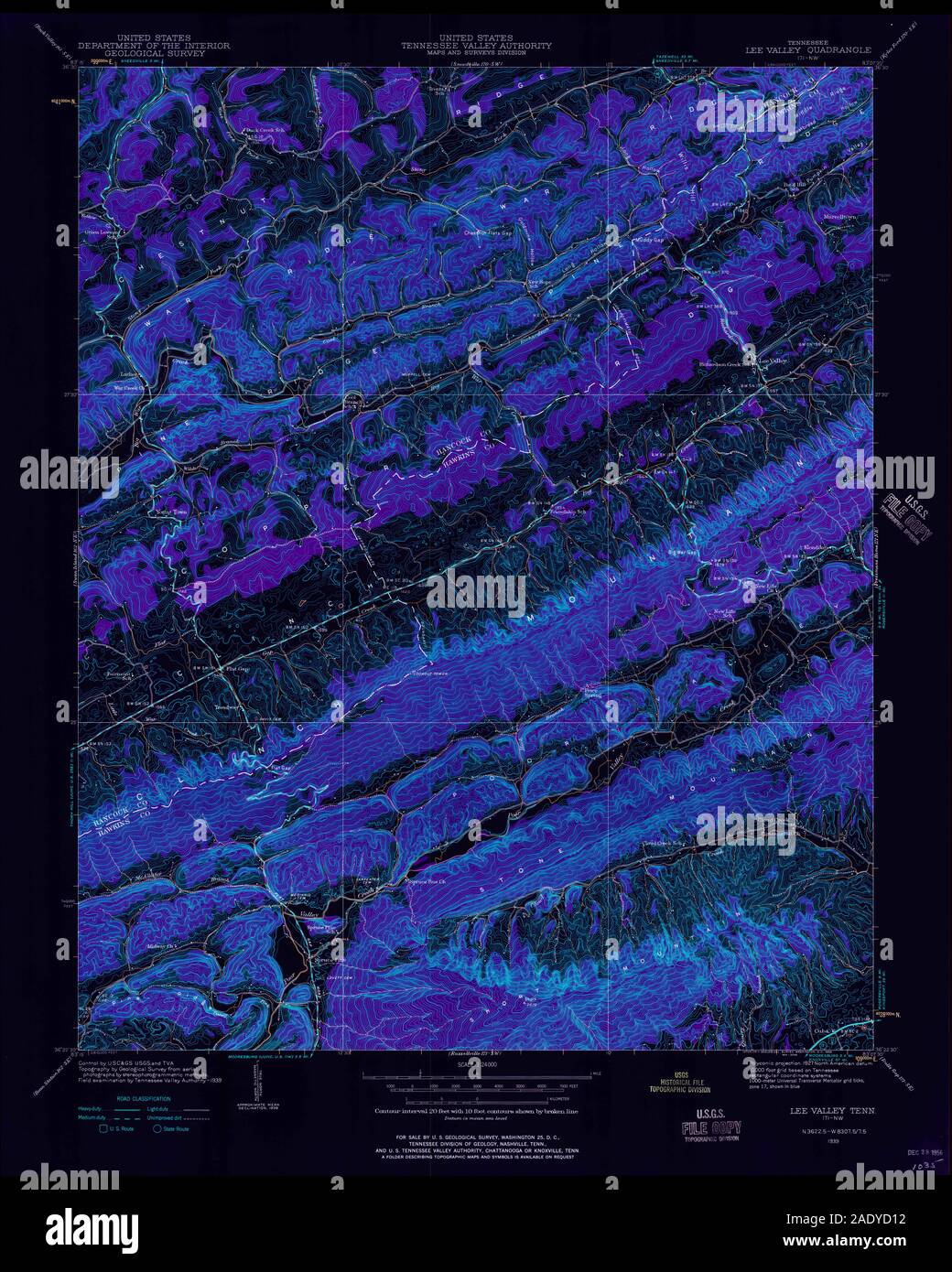 USGS TOPO Map Tennessee TN Lee Valley 149959 1939 24000 Inverted ...