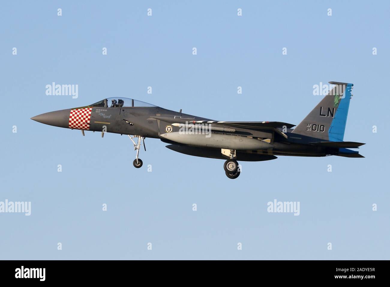 'The King', a specially marked 493rd Fighter Squadron F-15C Eagle landing at RAF Lakenheath. The ...