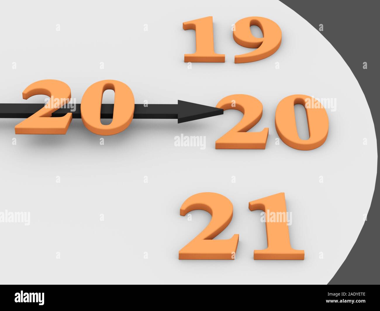 Clock with an annual. The arrow points to 2020 year. 3d rendering Stock ...