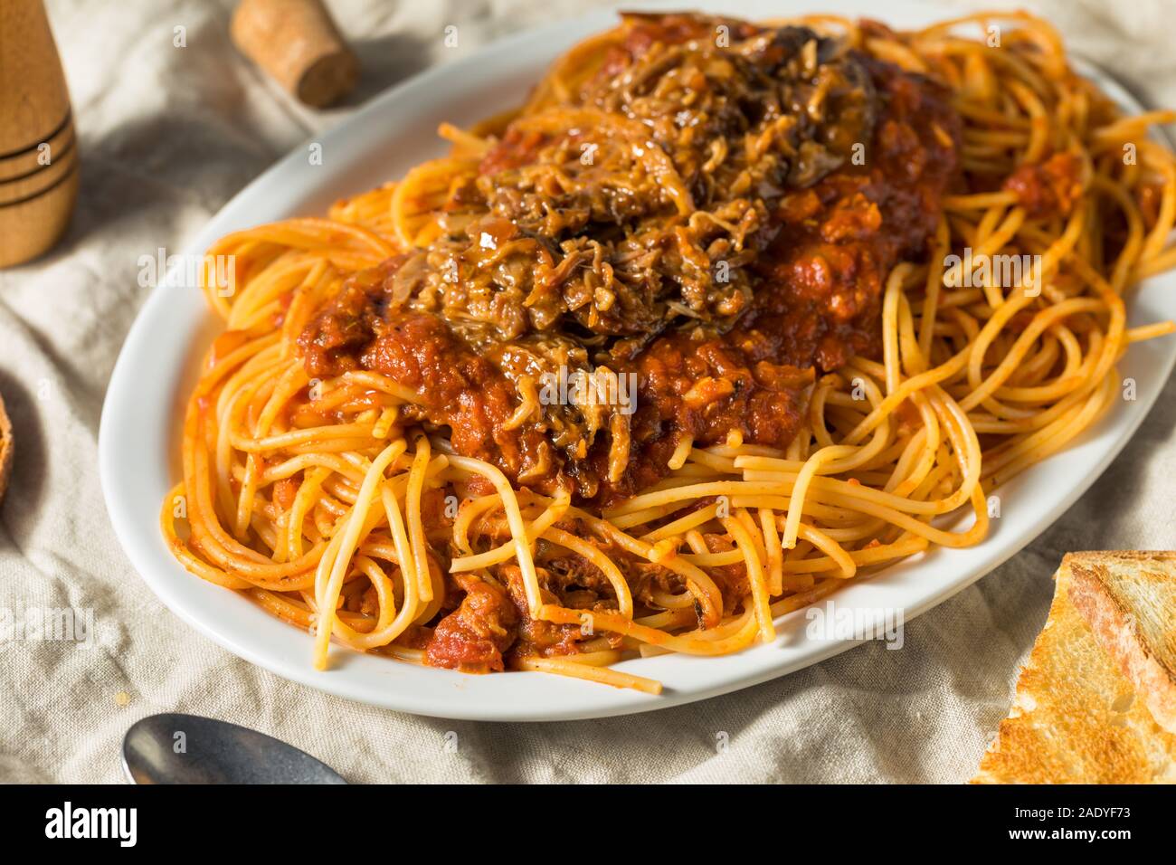 Homemade Pulled Pork Barbecue Spaghetti with Meat Sauce Stock Photo - Alamy