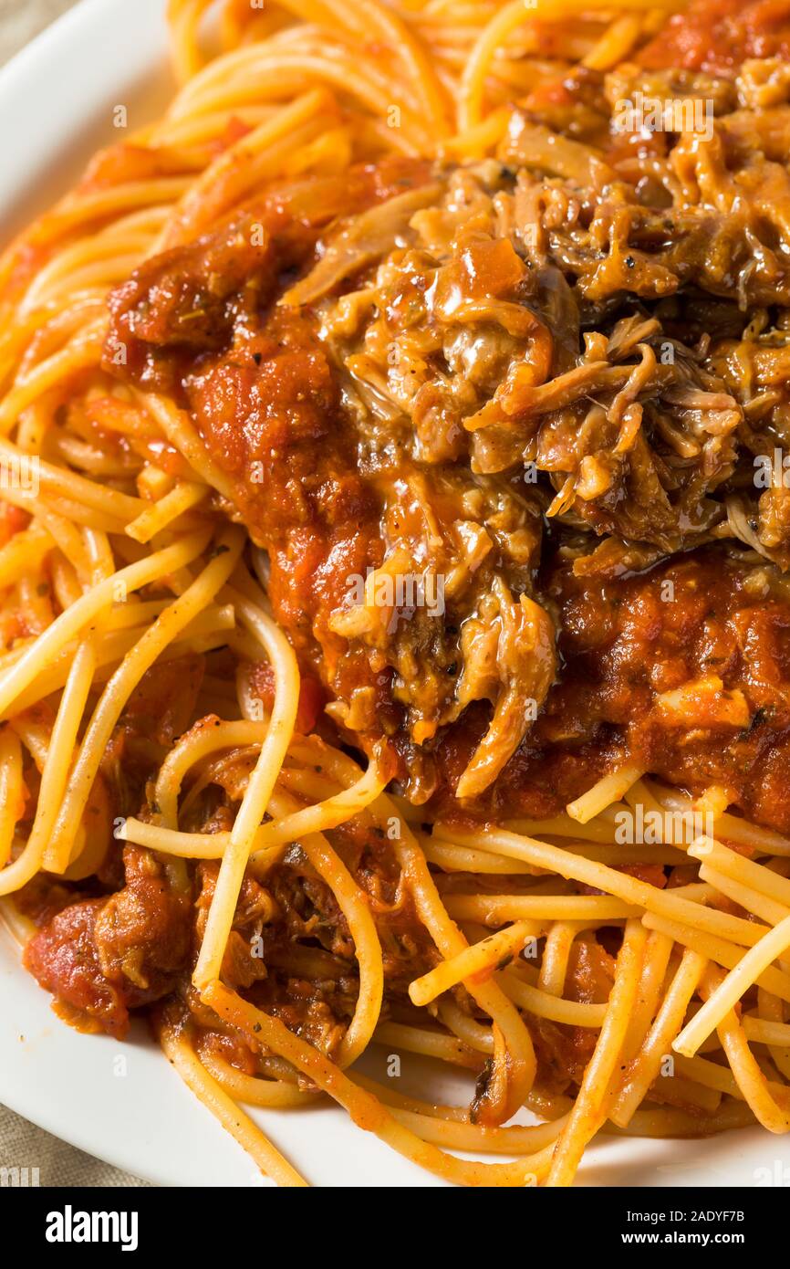 Homemade Pulled Pork Barbecue Spaghetti with Meat Sauce Stock Photo - Alamy