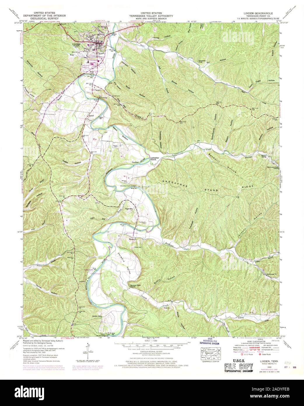 USGS TOPO Map Tennessee TN Linden 149963 1950 24000 Restoration Stock ...