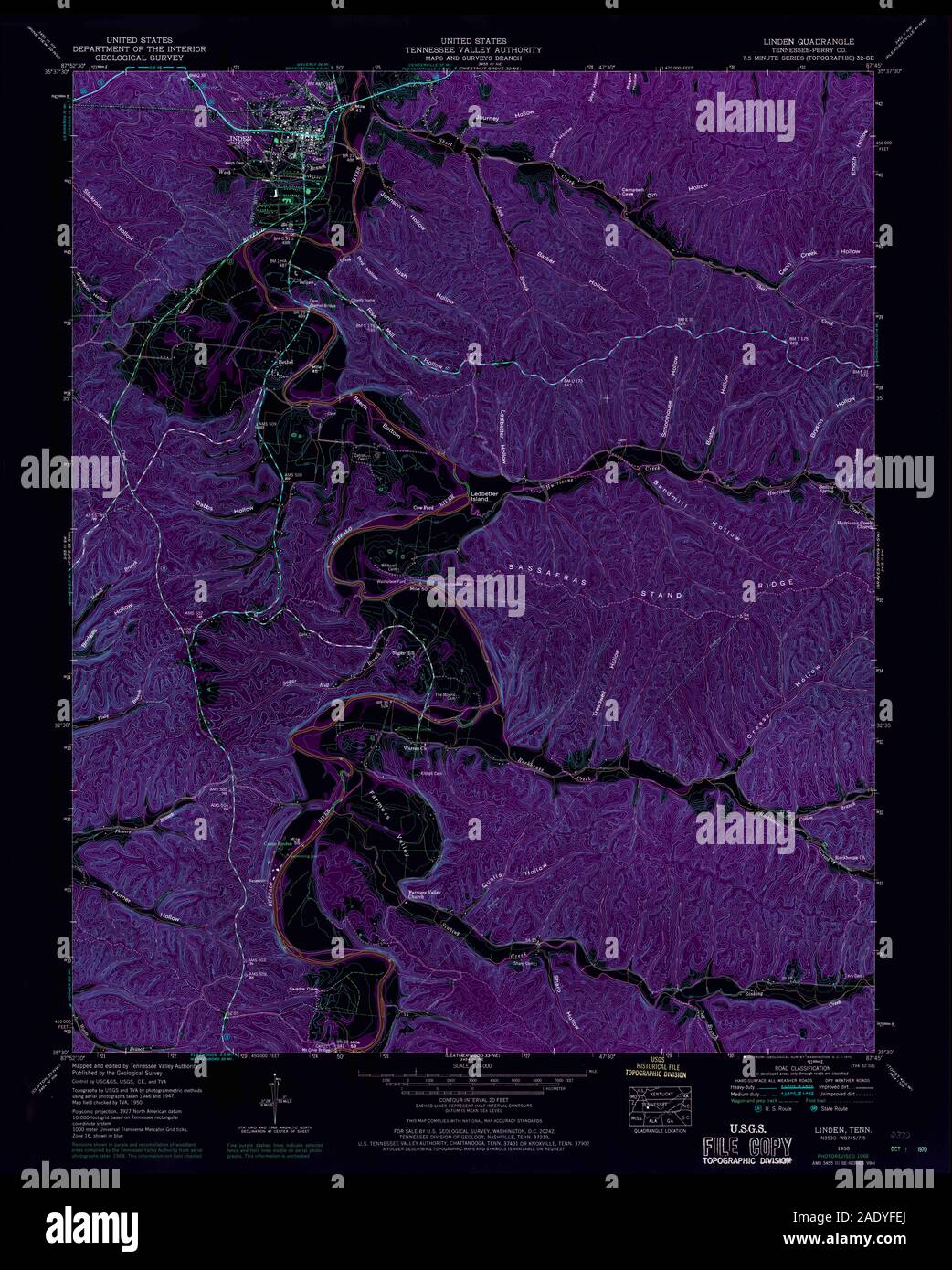 USGS TOPO Map Tennessee TN Linden 149963 1950 24000 Inverted ...