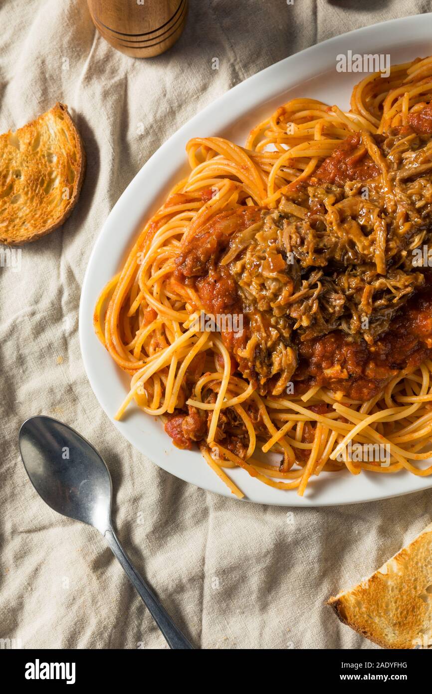 Homemade Pulled Pork Barbecue Spaghetti with Meat Sauce Stock Photo - Alamy