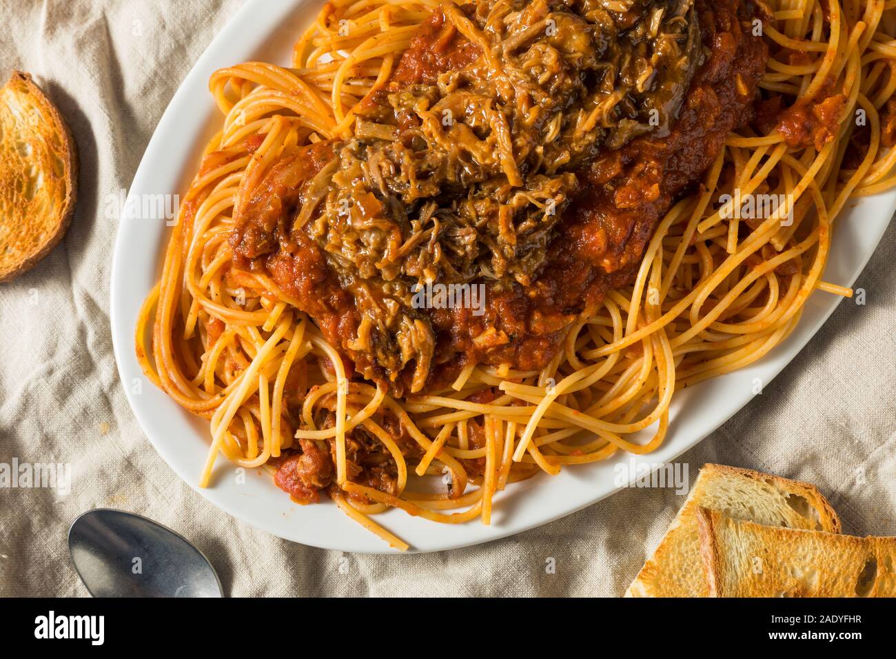 Homemade Pulled Pork Barbecue Spaghetti with Meat Sauce Stock Photo - Alamy