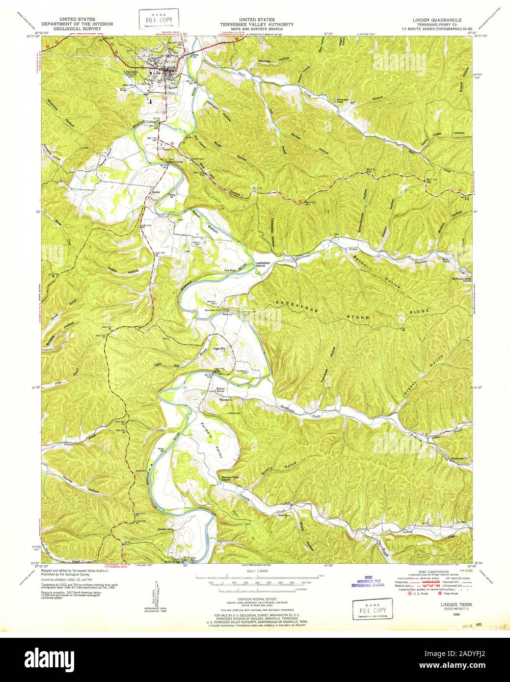 USGS TOPO Map Tennessee TN Linden 149962 1950 24000 Restoration Stock ...