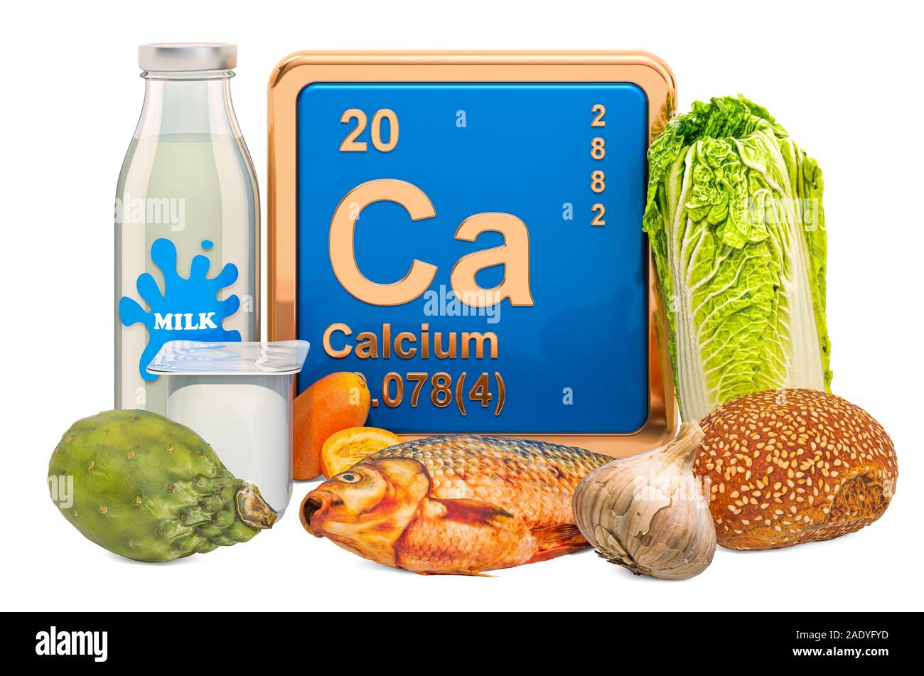 Foods Highest in Calcium, 3D rendering isolated on white background ...