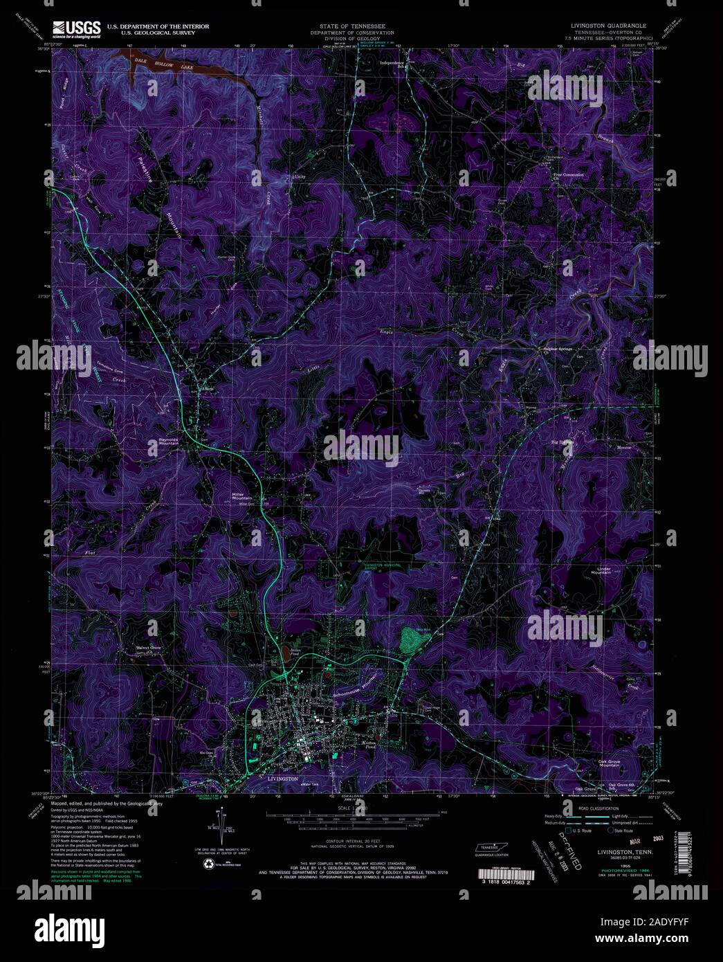 USGS TOPO Map Tennessee TN Livingston 148539 1955 24000 Inverted ...