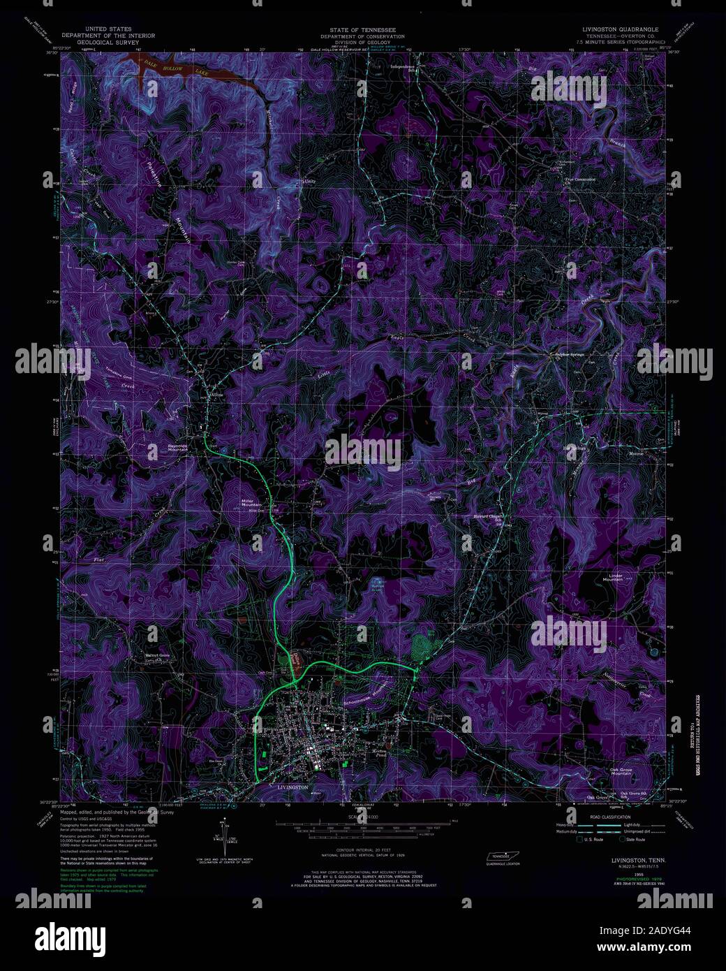 USGS TOPO Map Tennessee TN Livingston 149971 1955 24000 Inverted ...
