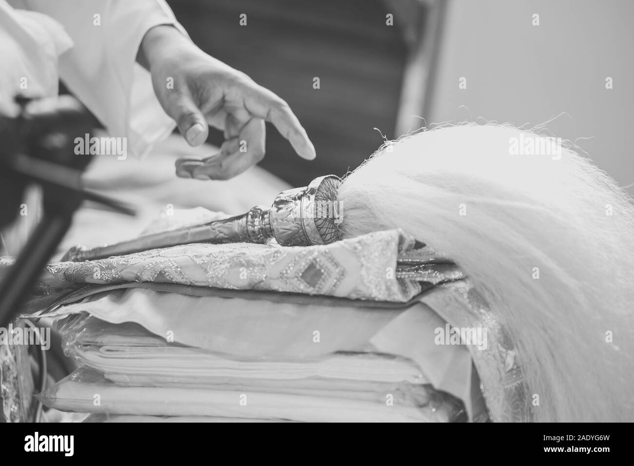 Indian sikh traditional ceremony ritual items, donation box, hands ...