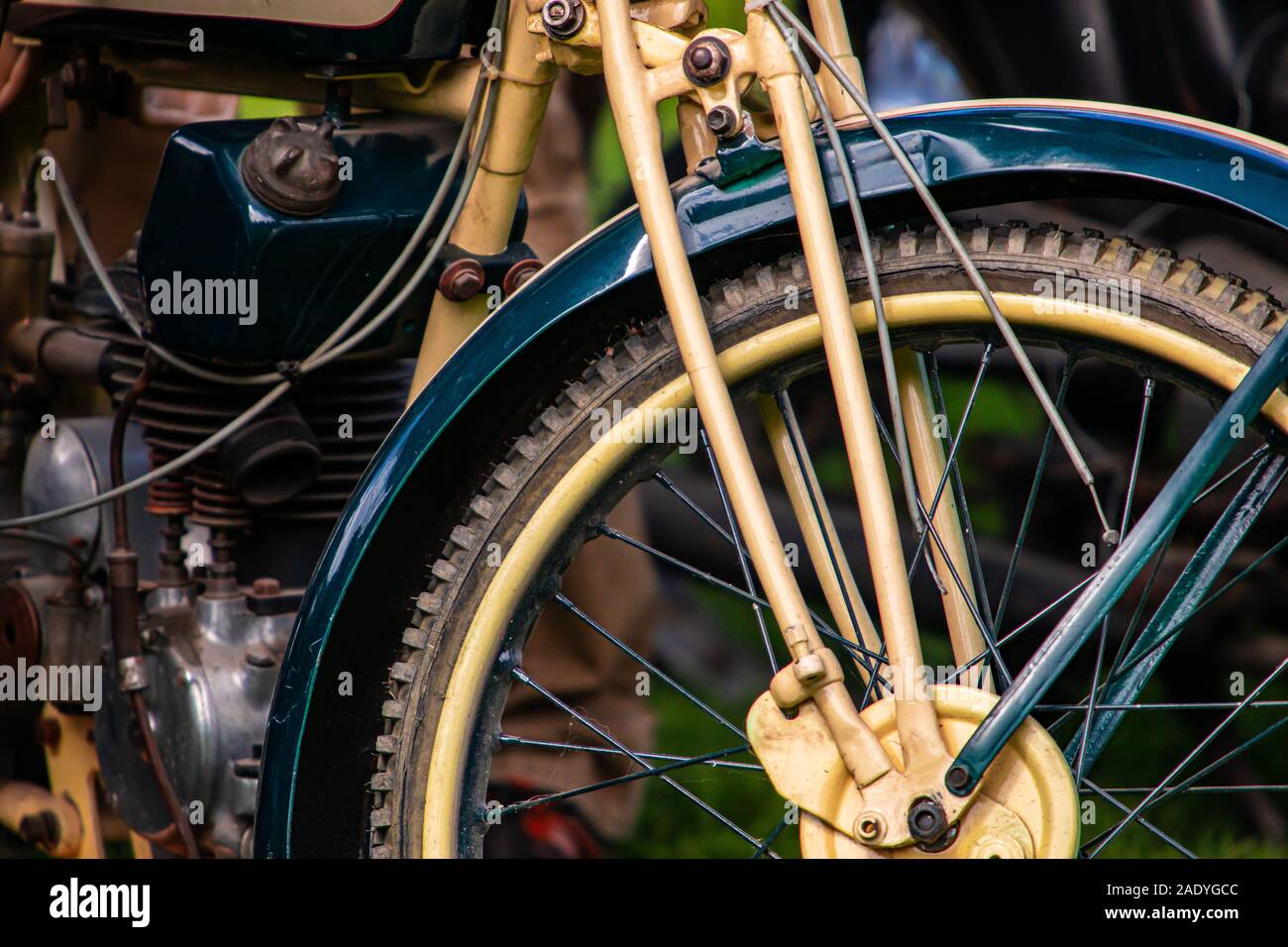 vintage classic old motorcycle with bright cream white and Duck Blue ...