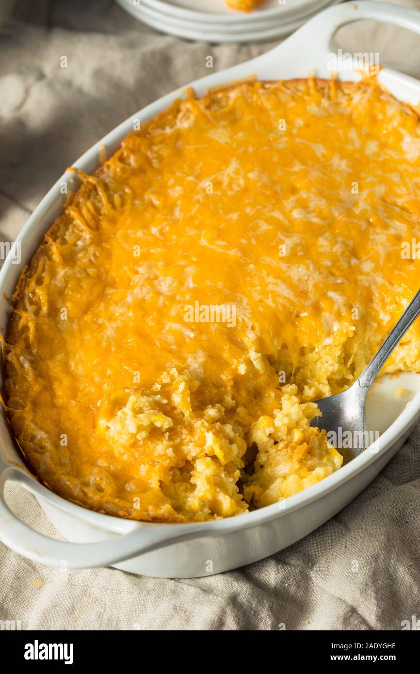 Homemade Corn Pudding Casserole with Cheddar Cheese Stock Photo - Alamy