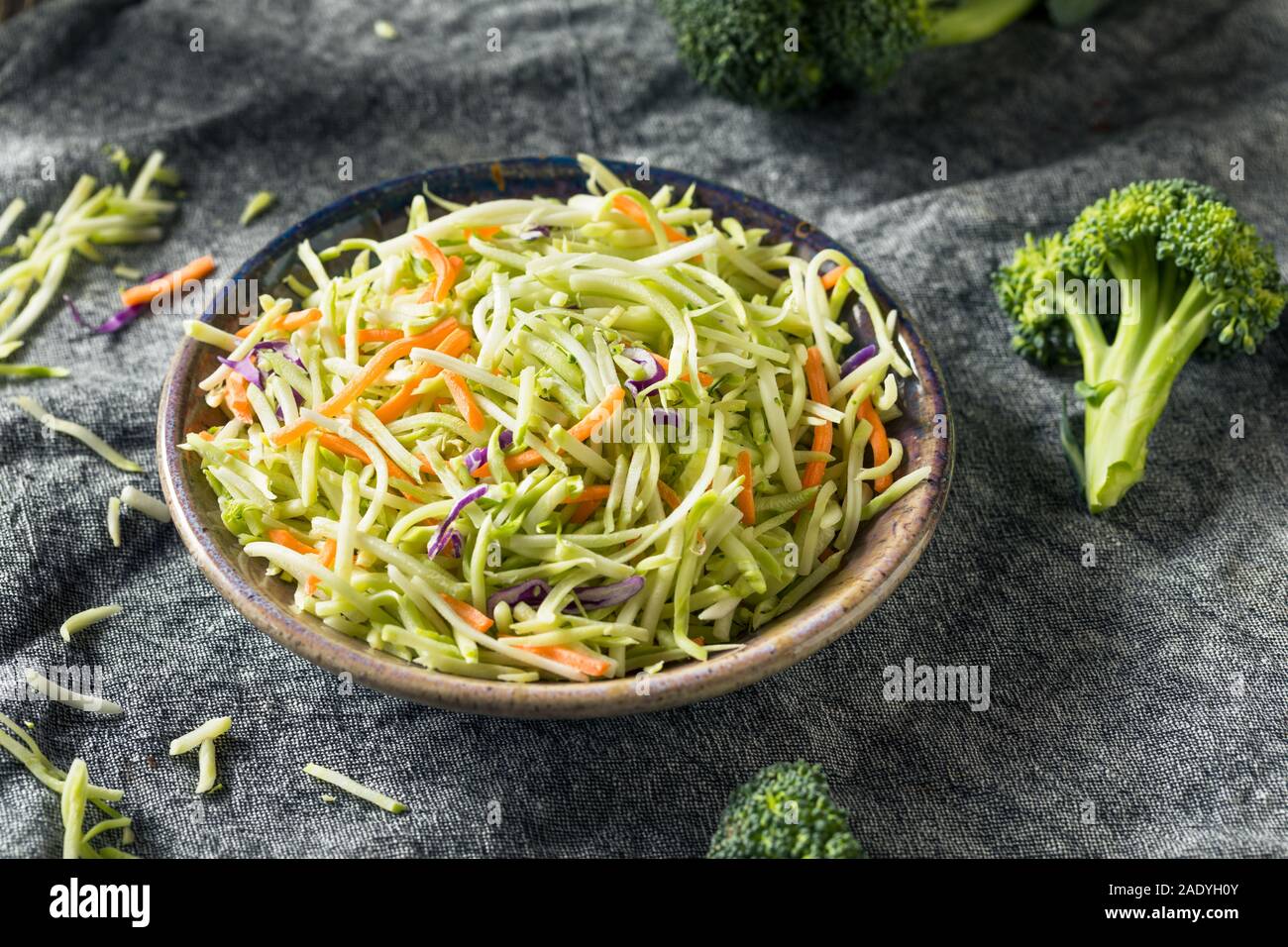 Raw Organic Shredded Broccoli Slaw Ready to Eat Stock Photo - Alamy