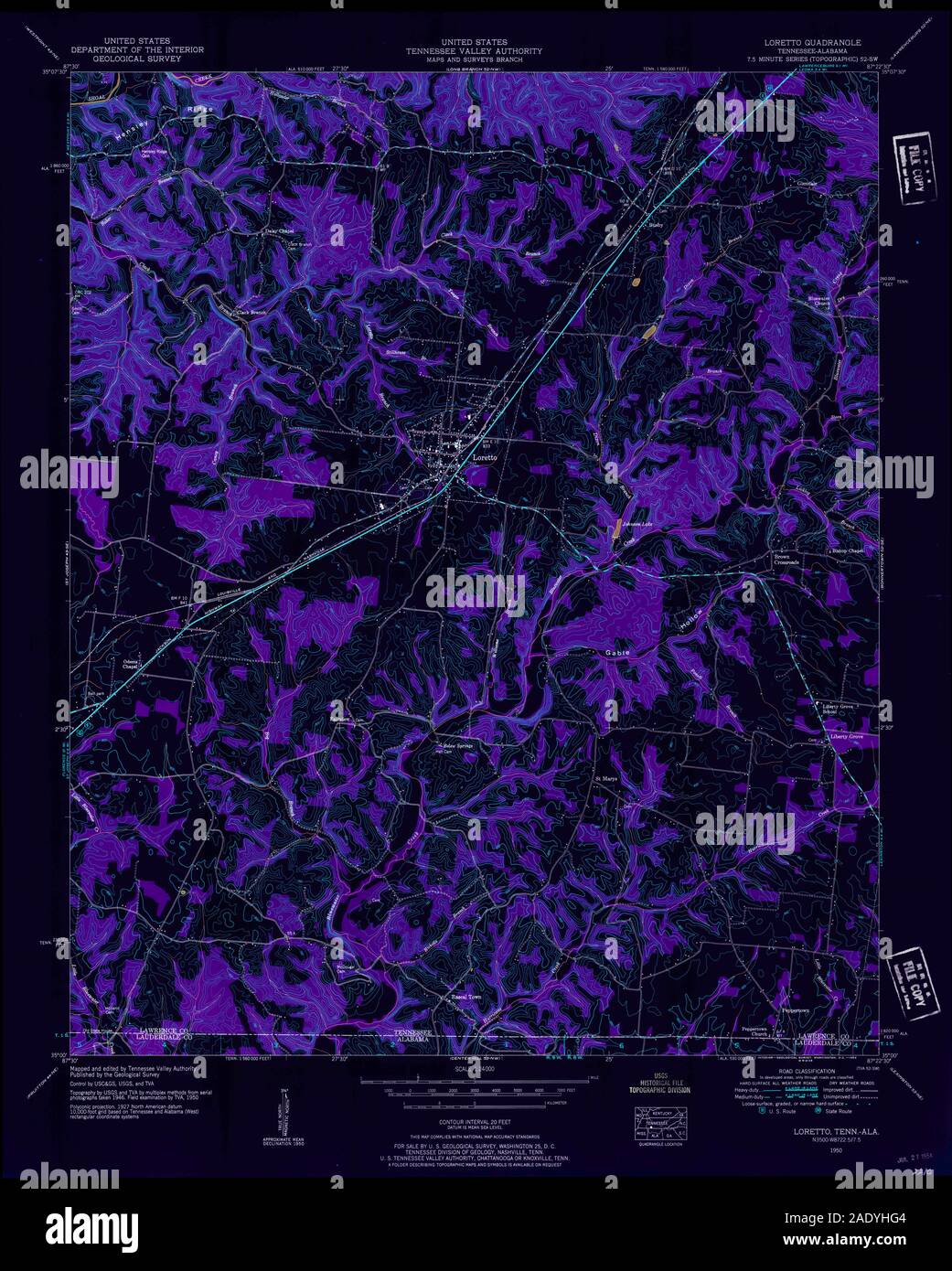 USGS TOPO Map Tennessee TN Loretto 148999 1950 24000 Inverted ...