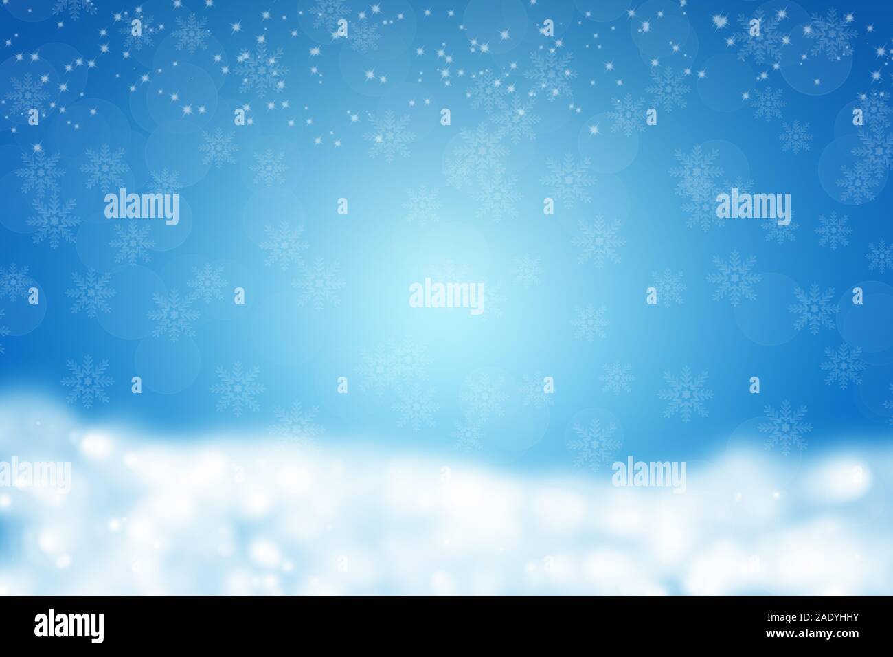 Blue pastel winter background with snow, trees and snowflakes Stock ...
