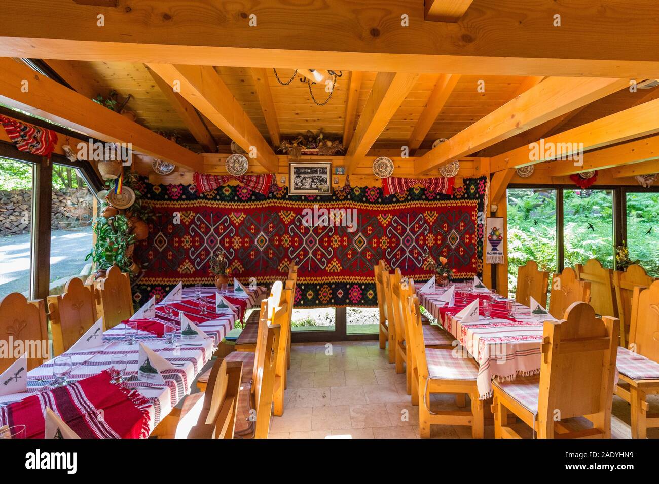 Local restaurant in Romania in a traditional style with a lot of ...