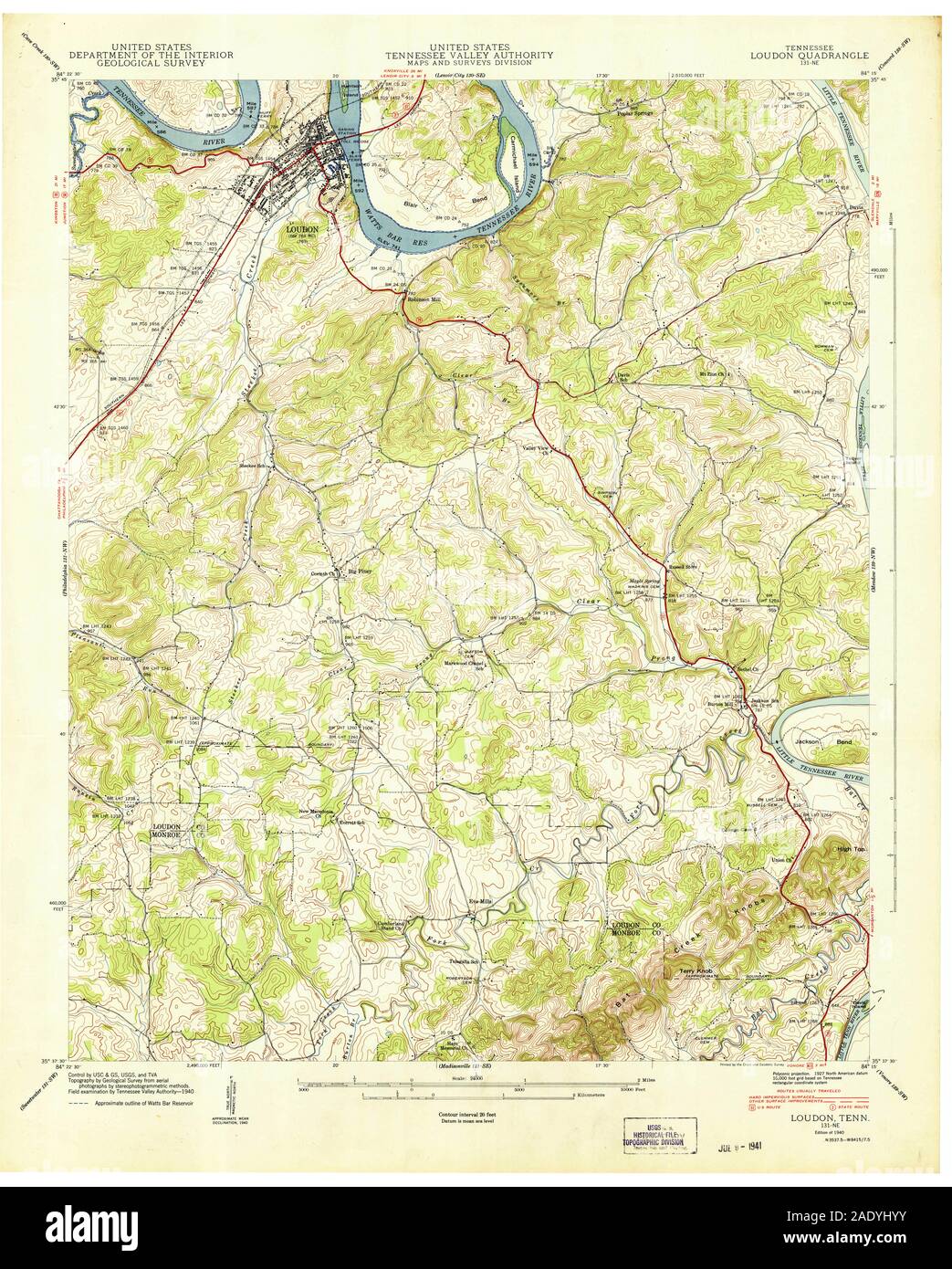 USGS TOPO Map Tennessee TN Loudon 149004 1940 24000 Restoration Stock ...
