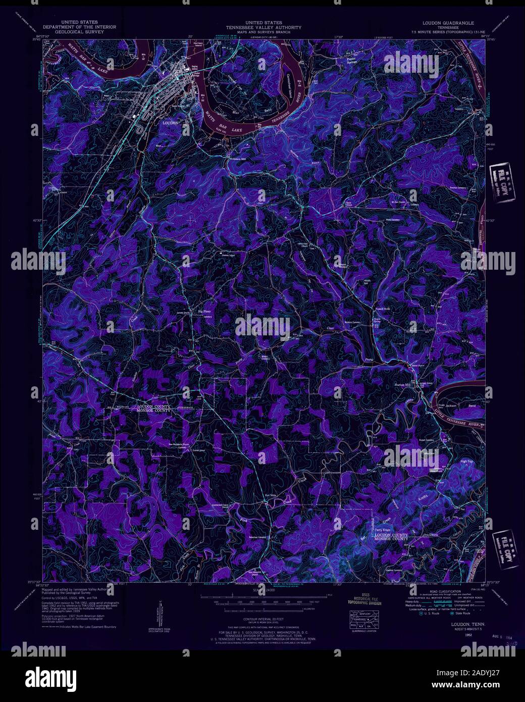 USGS TOPO Map Tennessee TN Loudon 149006 1952 24000 Inverted ...