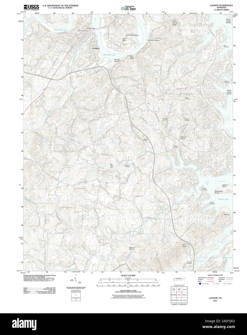 USGS TOPO Map Tennessee TN Loudon 20110628 TM Restoration Stock Photo ...
