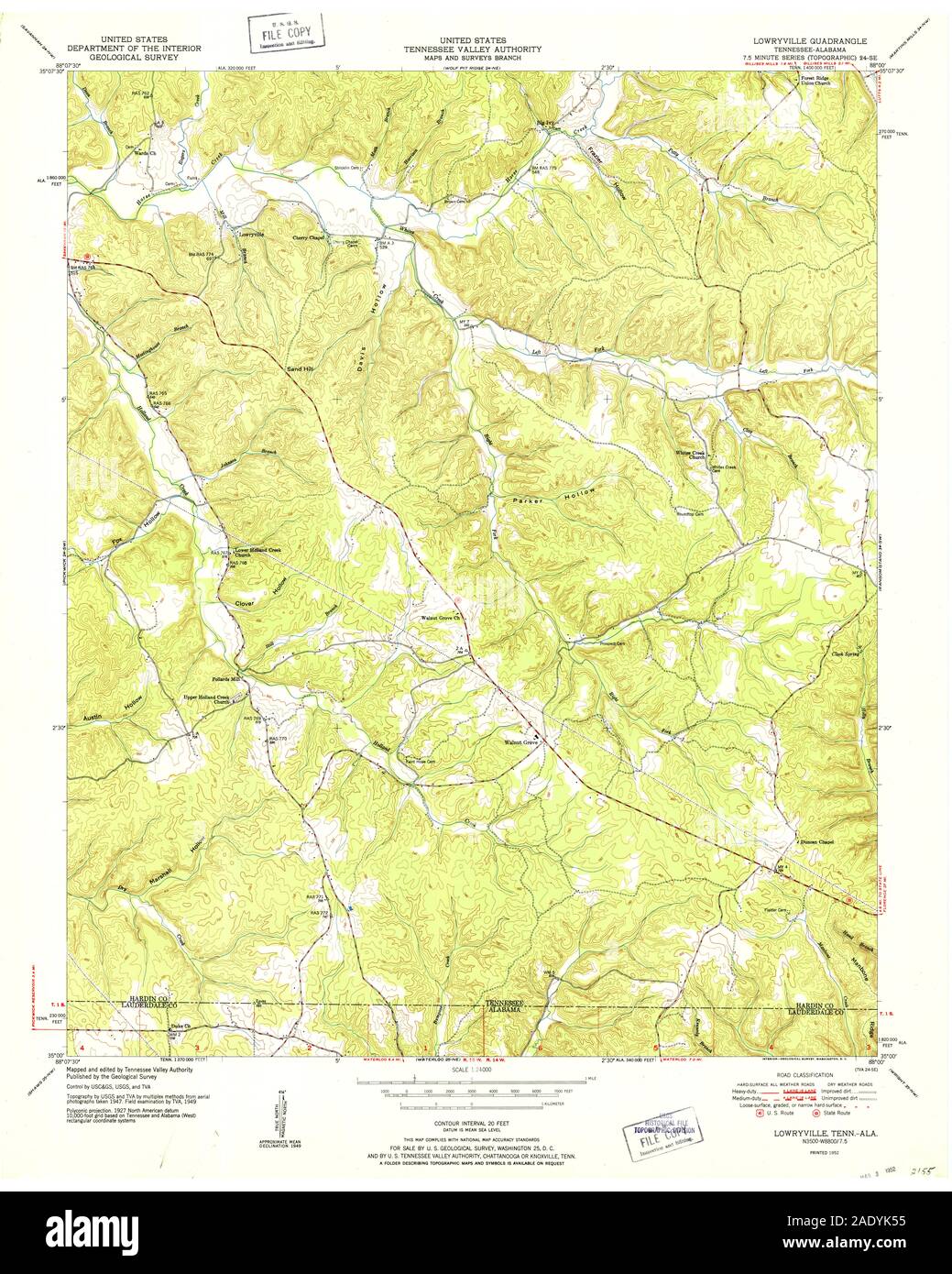 USGS TOPO Map Tennessee TN Lowryville 149027 1952 24000 Restoration ...