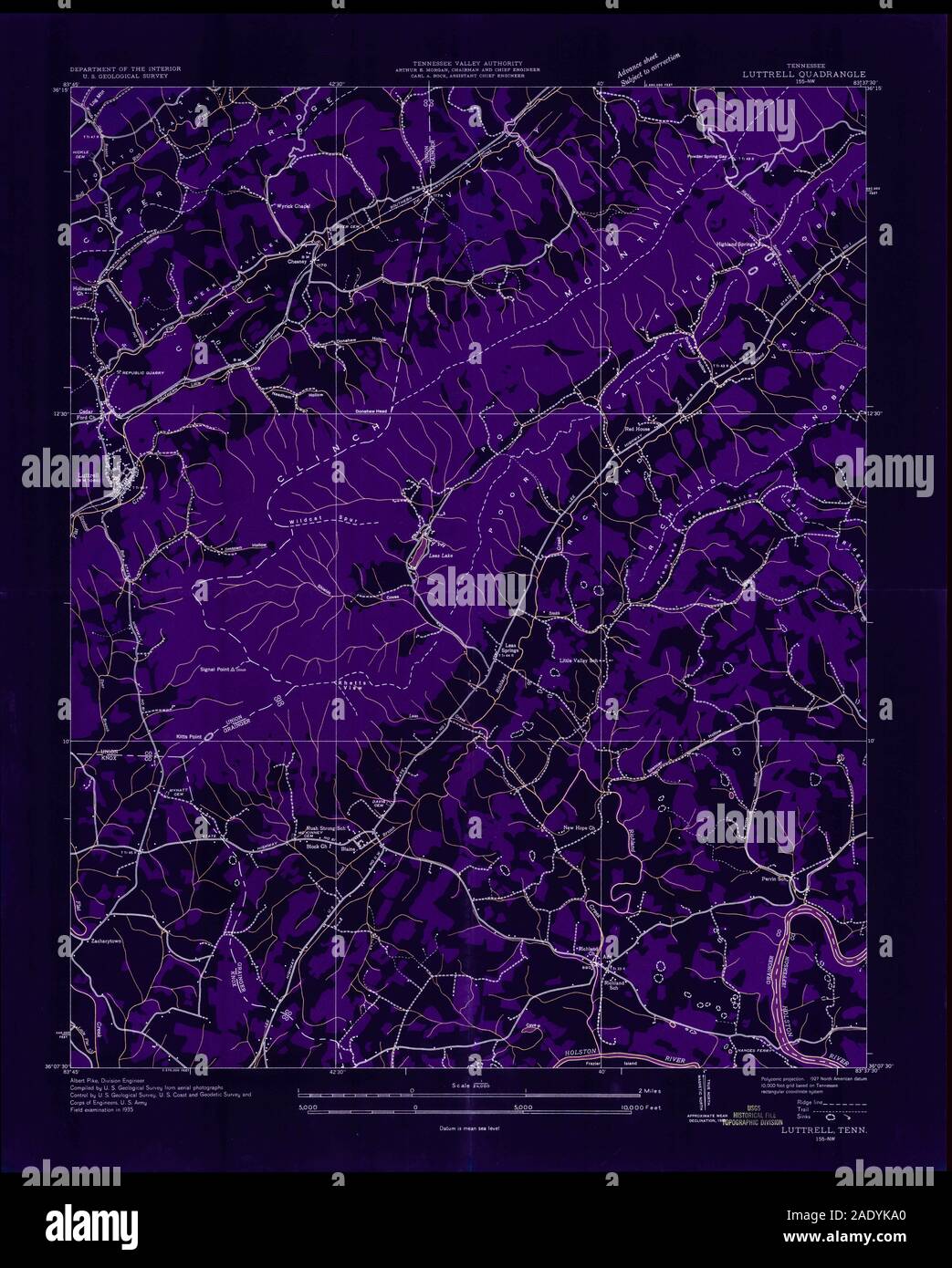 USGS TOPO Map Tennessee TN Luttrell 149032 1935 24000 Inverted ...