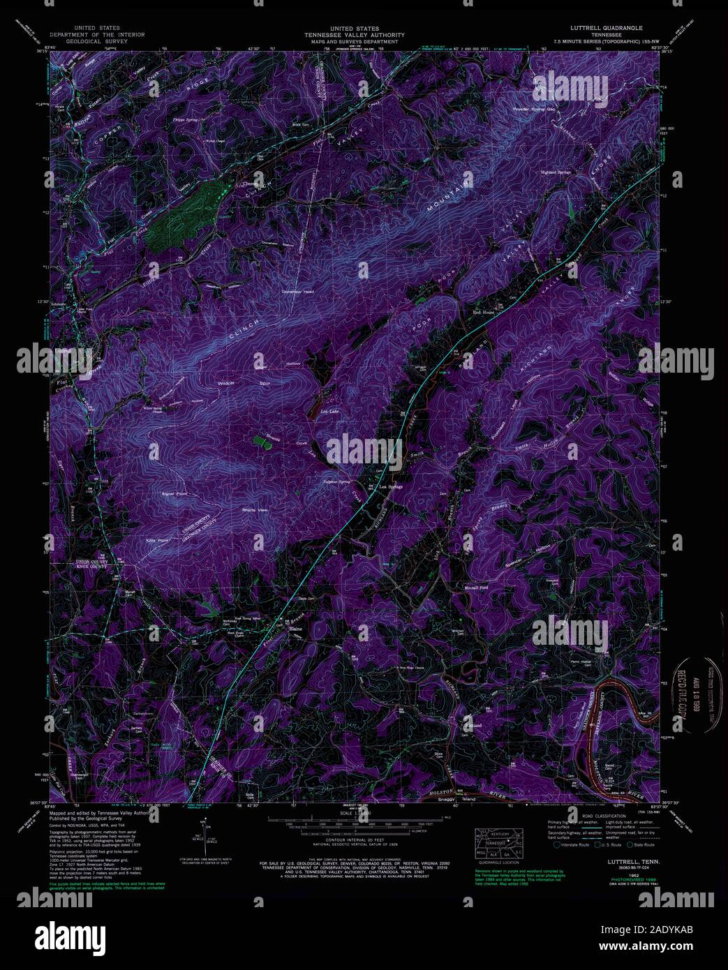 USGS TOPO Map Tennessee TN Luttrell 148549 1952 24000 Inverted ...