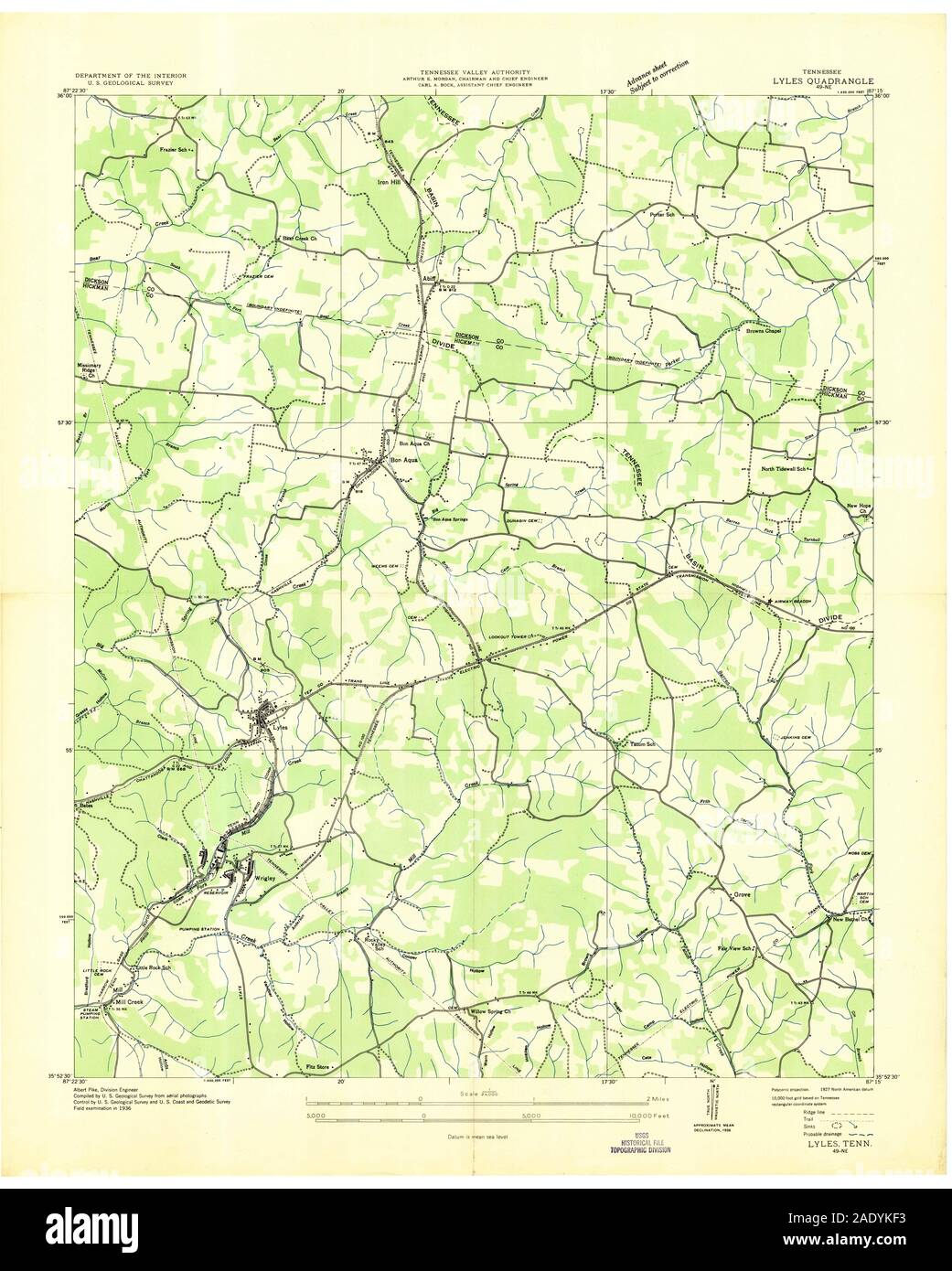 USGS TOPO Map Tennessee TN Lyles 149037 1936 24000 Restoration Stock ...
