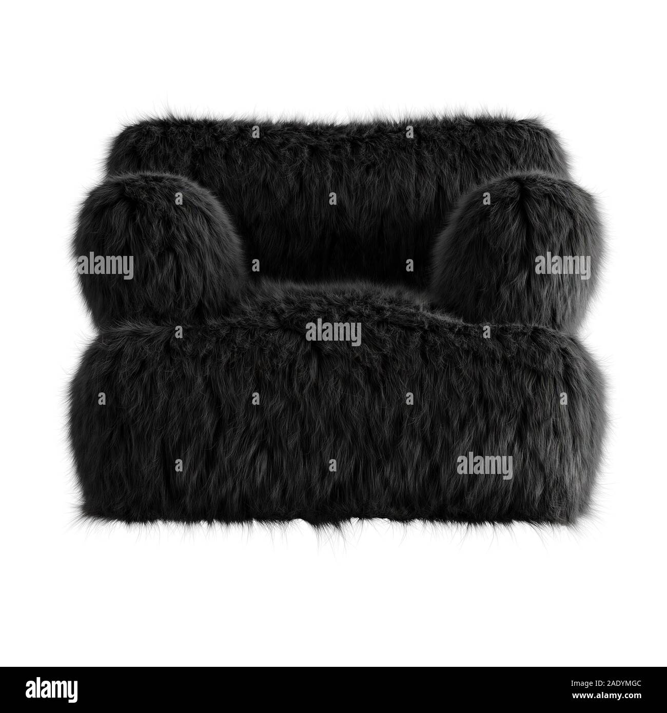 Beautiful black fluffy armchair made of wool on isolated background. 3D ...