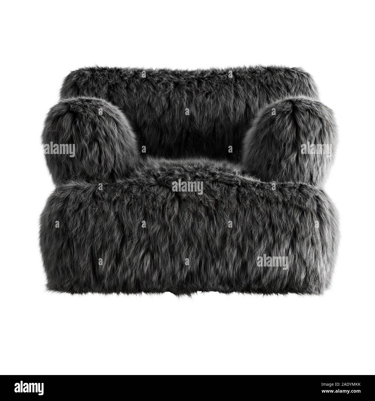 Beautiful black fluffy chair made of wool on isolated background front ...