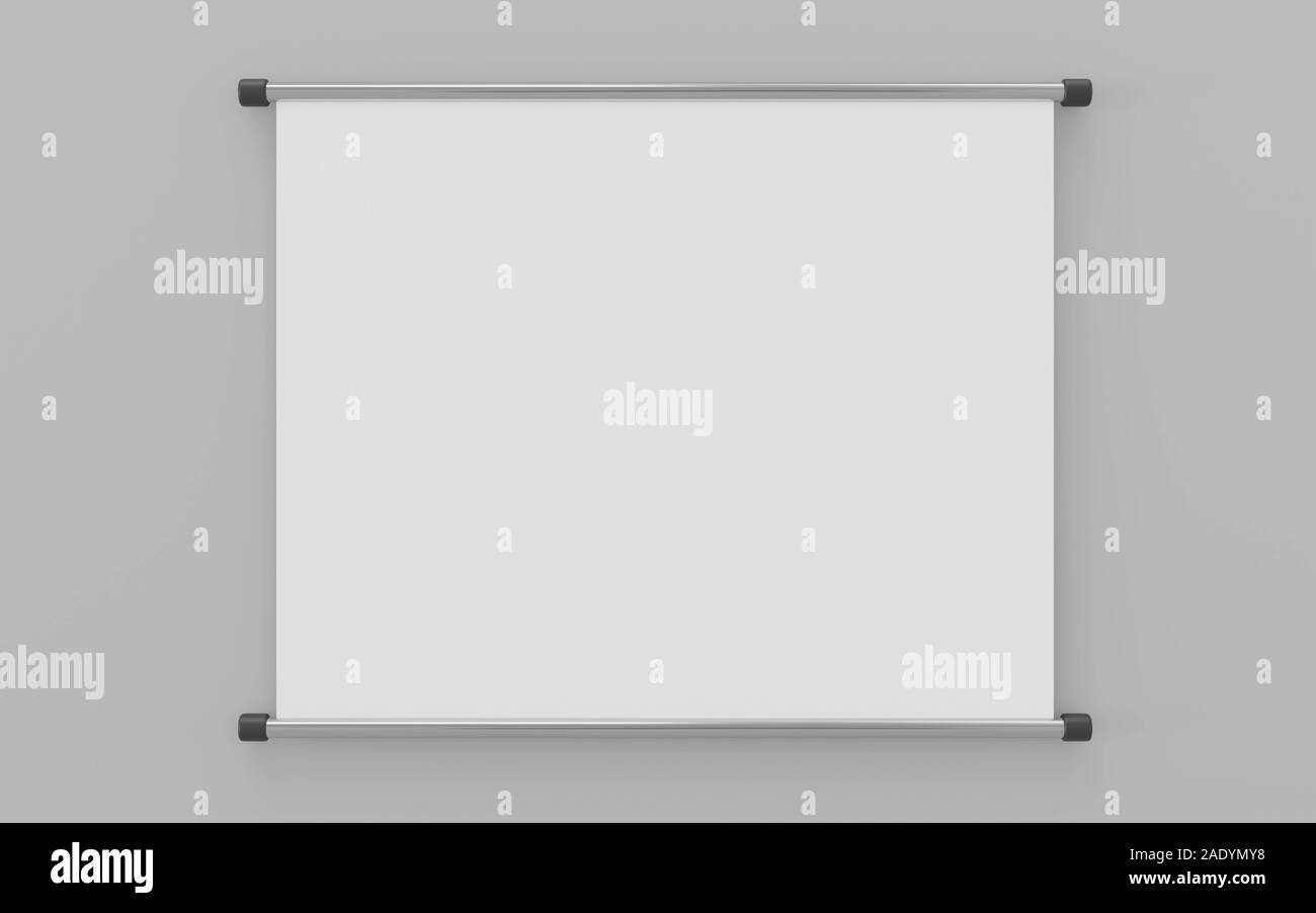 Roll up banner with paper canvas texture, isolated on grey background ...