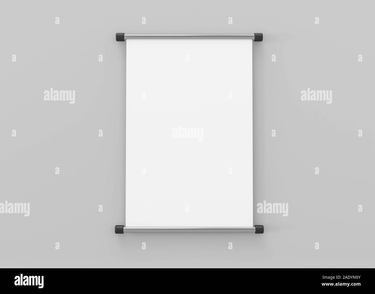 Roll up banner with paper canvas texture, isolated on grey background ...