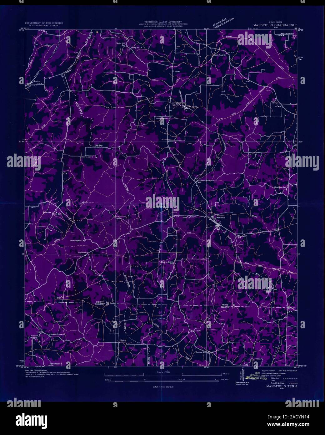 USGS TOPO Map Tennessee TN Mansfield 149062 1936 24000 Inverted ...