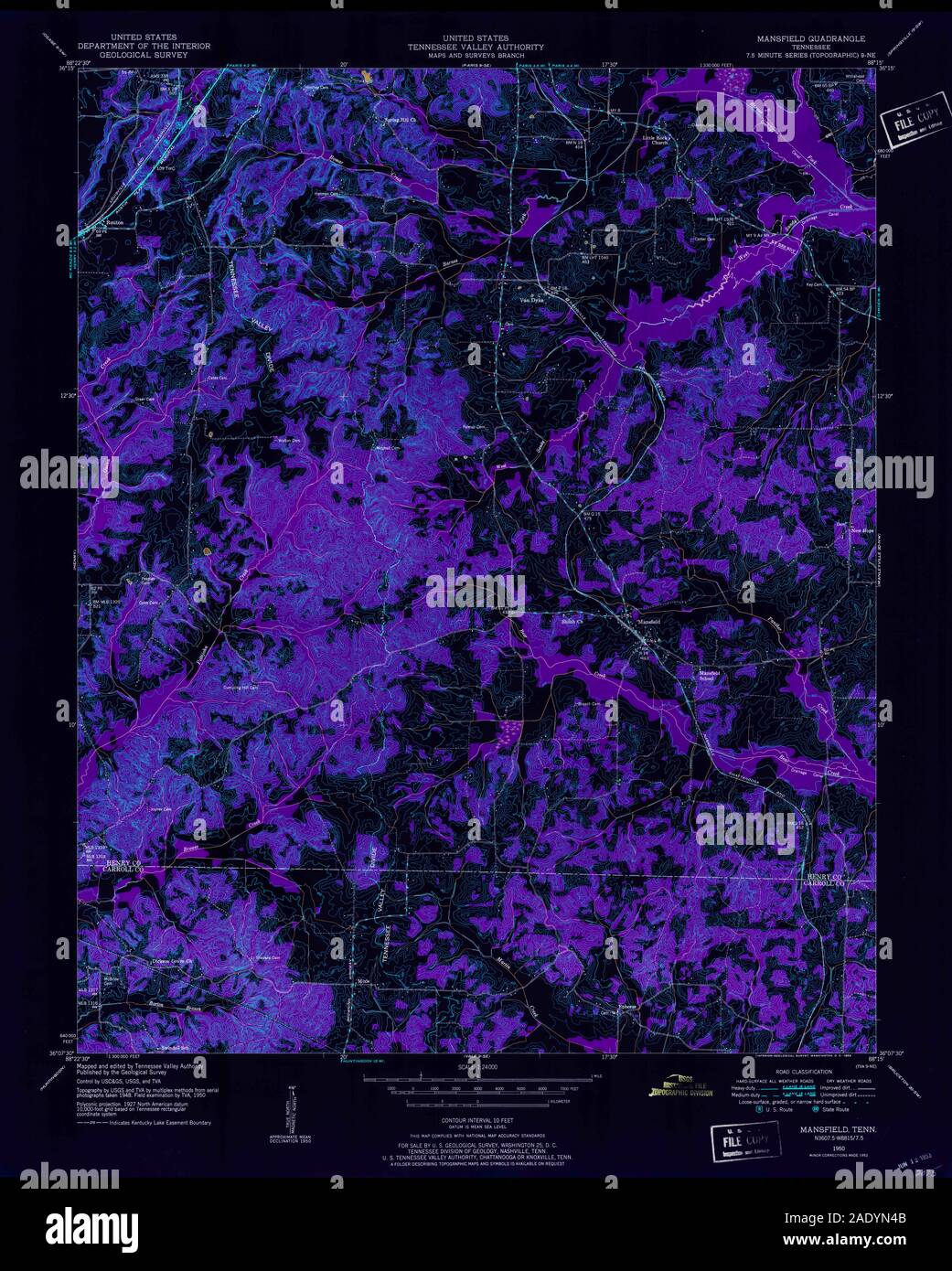 USGS TOPO Map Tennessee TN Mansfield 149064 1950 24000 Inverted ...