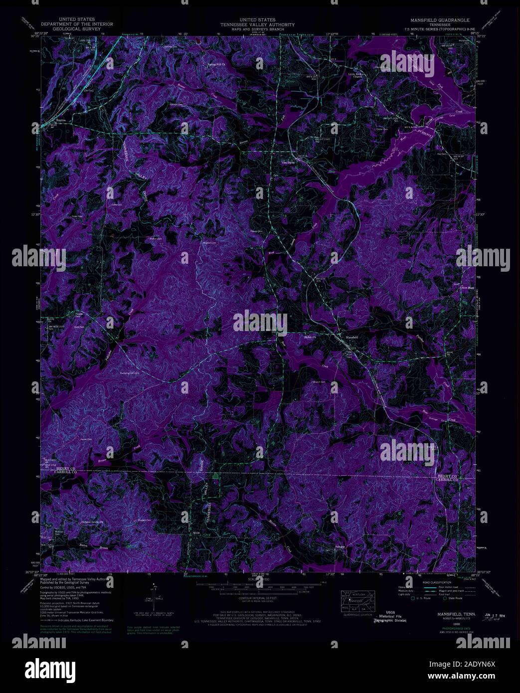 USGS TOPO Map Tennessee TN Mansfield 149065 1950 24000 Inverted ...