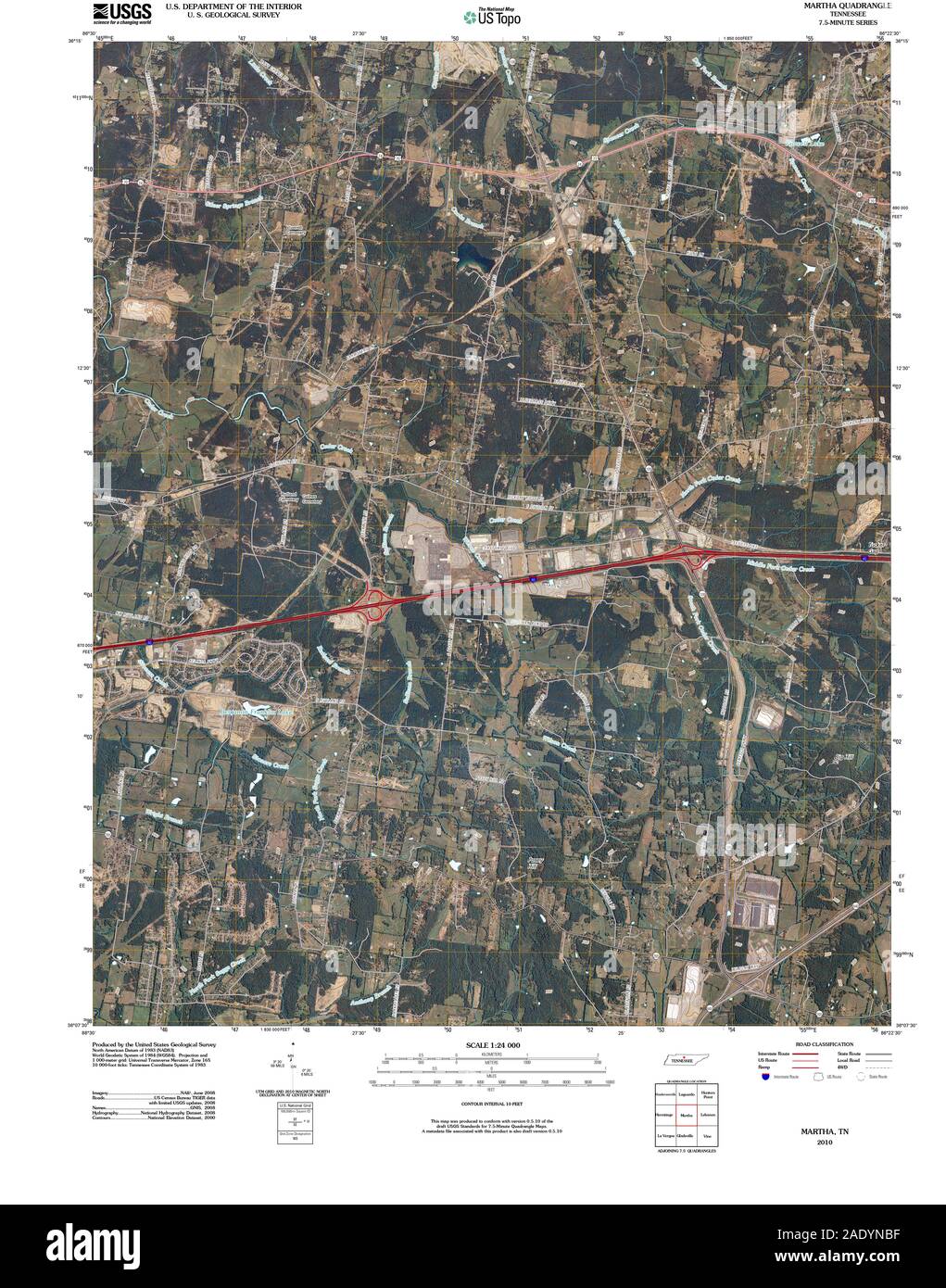 USGS TOPO Map Tennessee TN Martha 20100505 TM Restoration Stock Photo ...